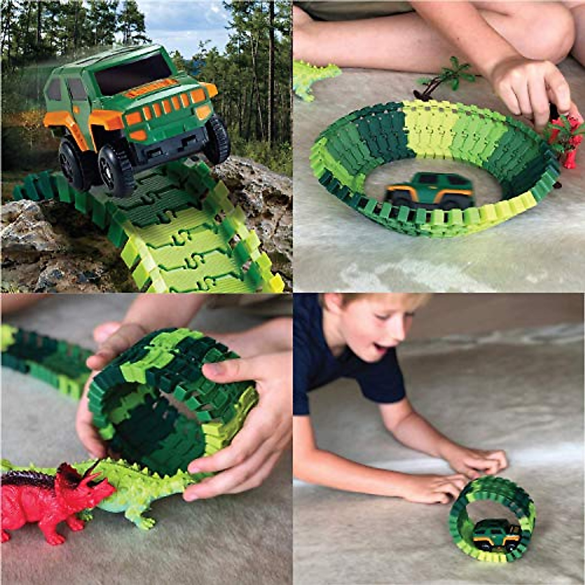 DINOSAUR Flexible Track Set FR2001: 173 total pieces - includes 1 Off-Road Electric Toy Vehicle & 2 Dinosaurs (Species May Vary)- Fun Learning Dino Gift for 3 Year Olds & Up
