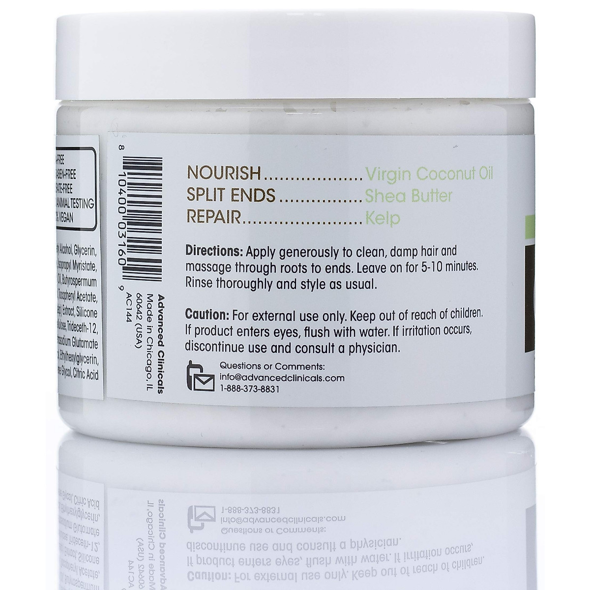 Advanced Clinicals Coconut Oil Hair Mask Treatment Deep Hydration Hair Repair Mask Conditioner To Strengthen Dry, Color-Treated, Weak Hair & Boost Hair Growth W/Shea Butter & Kelp, 12 Fl Oz