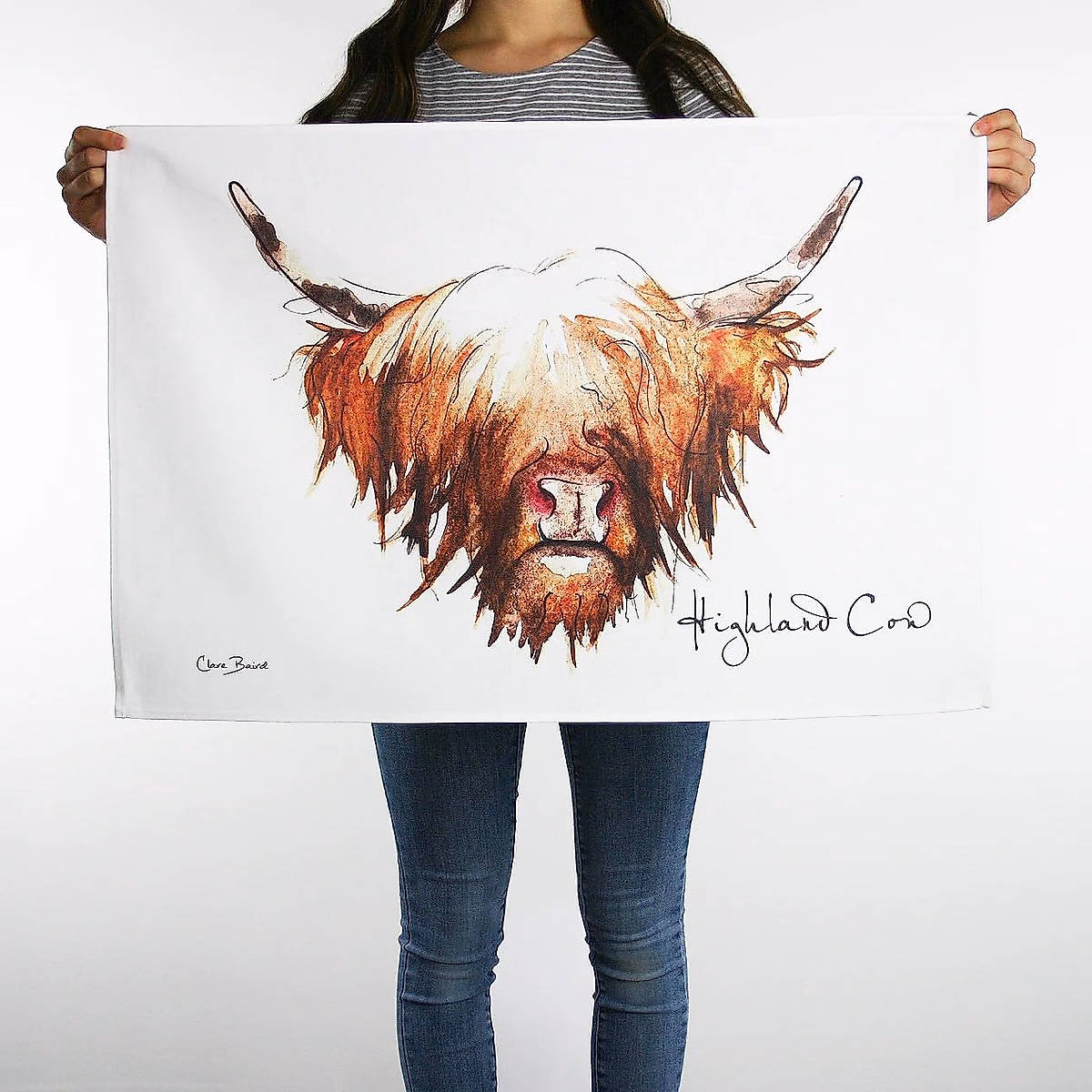 Clare Baird Creations Tea Towel in a Highland Cow Design