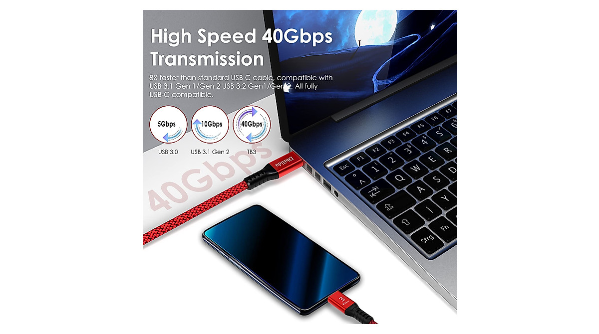 Dbilida Thunderbolt 3 USB C Cable - 40Gbps, 240W