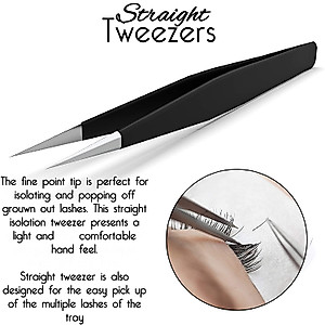 SIVOTE Lash Tweezers for Eyelash Extensions, Hand Calibrated Straight & Curved Tip, Pack of 2, Black