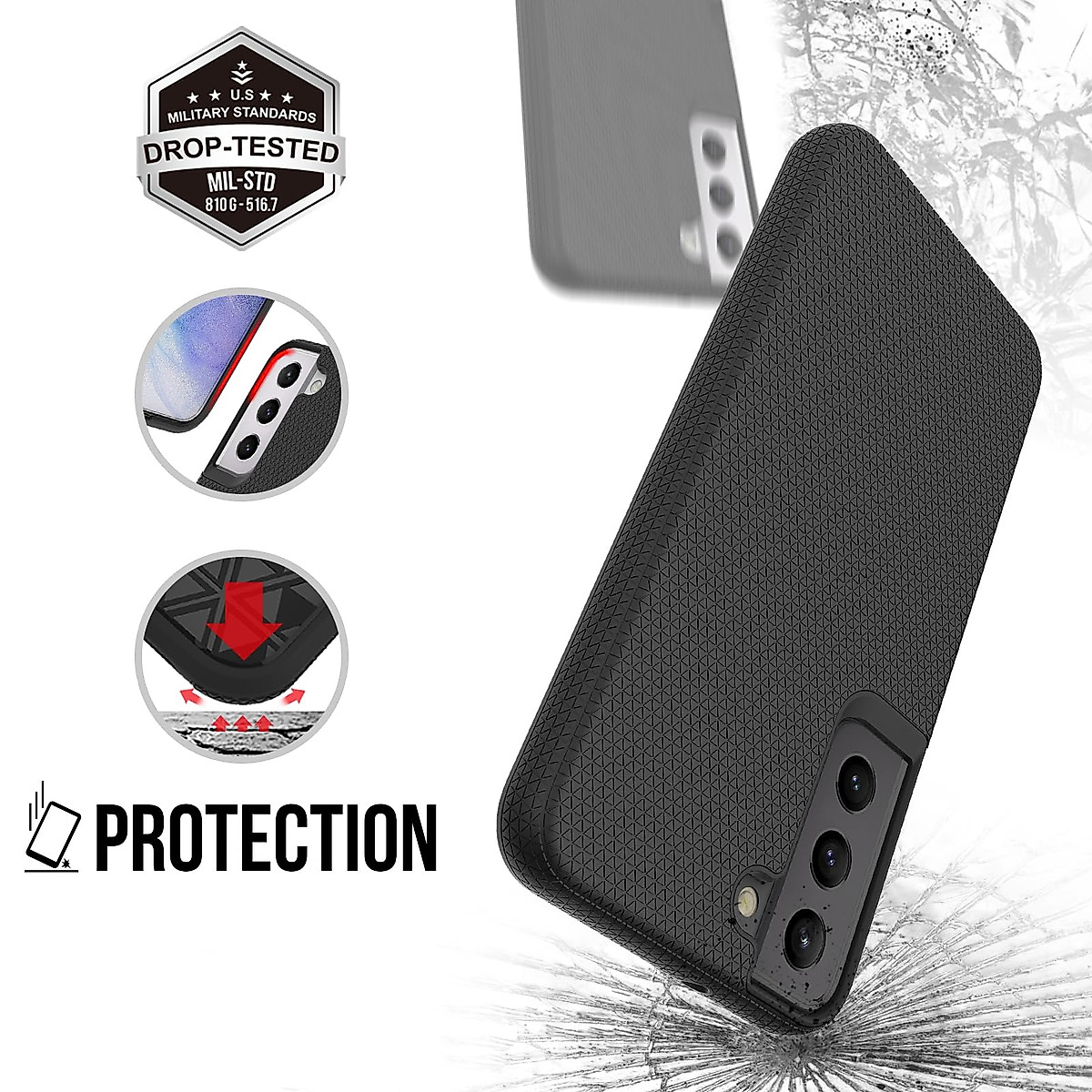 KIOMY Case for Samsung Galaxy S22 5G Shockproof Bumper Protective Cover 2 in 1 Dual Layers