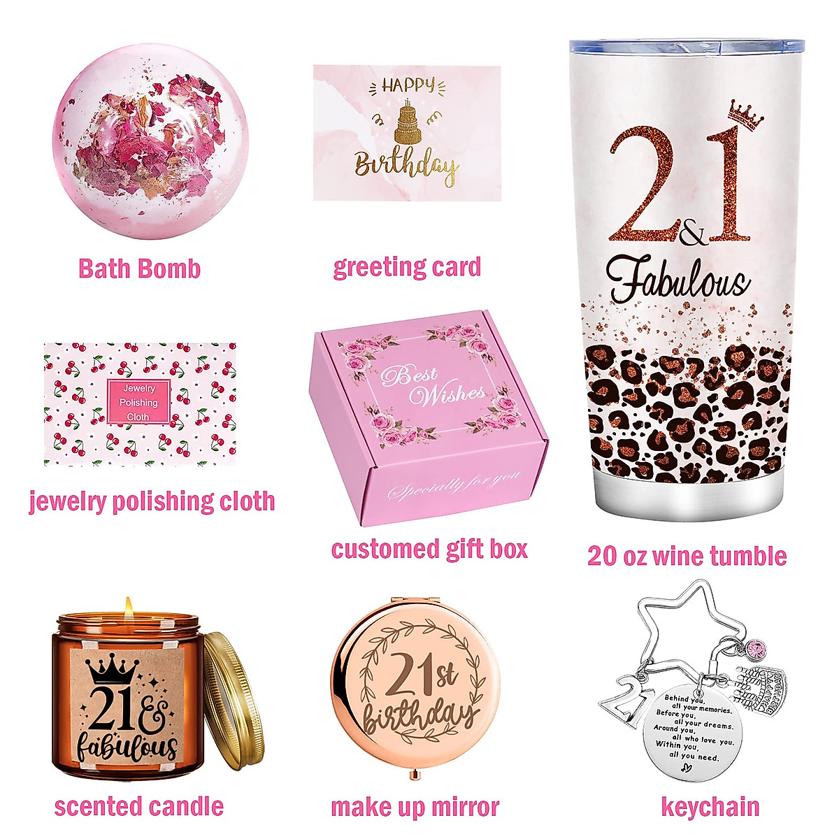 21st Birthday Gifts for Her, Unique Birthday Gift Basket for Girlfriends, Daughter, Friend, Sister, Coworker or Partner Turning 21 Years Old, Fabulous Funny 21st Bday Gifts