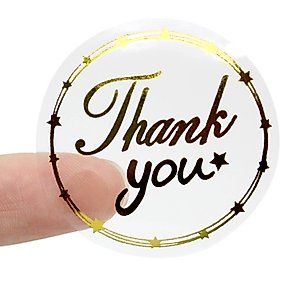 Thank You Stickers Roll 500 PCS Bokinyoung Round Transparent Gold Glitter Foil Seal Stickers 1.5 Inch Thank You Labels for Business