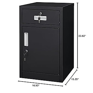 File Cabinet With Lock, Under Desk Locking Bookcase, Metal Filing for Home Office, Printer Stand (Black)