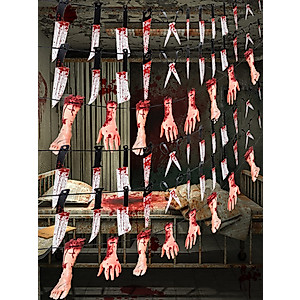 Outus 6 Sets Halloween Garland Banner, Include 48 Garland and 16 Fake Scary Broken Hands and Feet Hanging Decor, Halloween Party Decoration Scary Banner Supplies