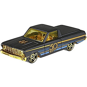 New 1:64 Hot Wheels 50th Anniversary Black & Gold Collection - Bone Shaker, Twin Mill, Rodger Dodger, Dodge Dart, Impala & Ford Ranchero Set of 6pcs Diecast Model Car By HotWheels