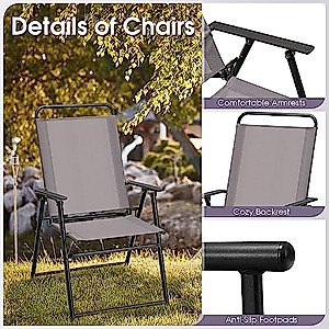 Giantex Patio Chairs Set of 4, Outdoor Folding Chairs with Armrests, Metal Frame, Outside Foldable Dining Chairs for Lawn Deck Porch Beach Yard (Gray & Black)
