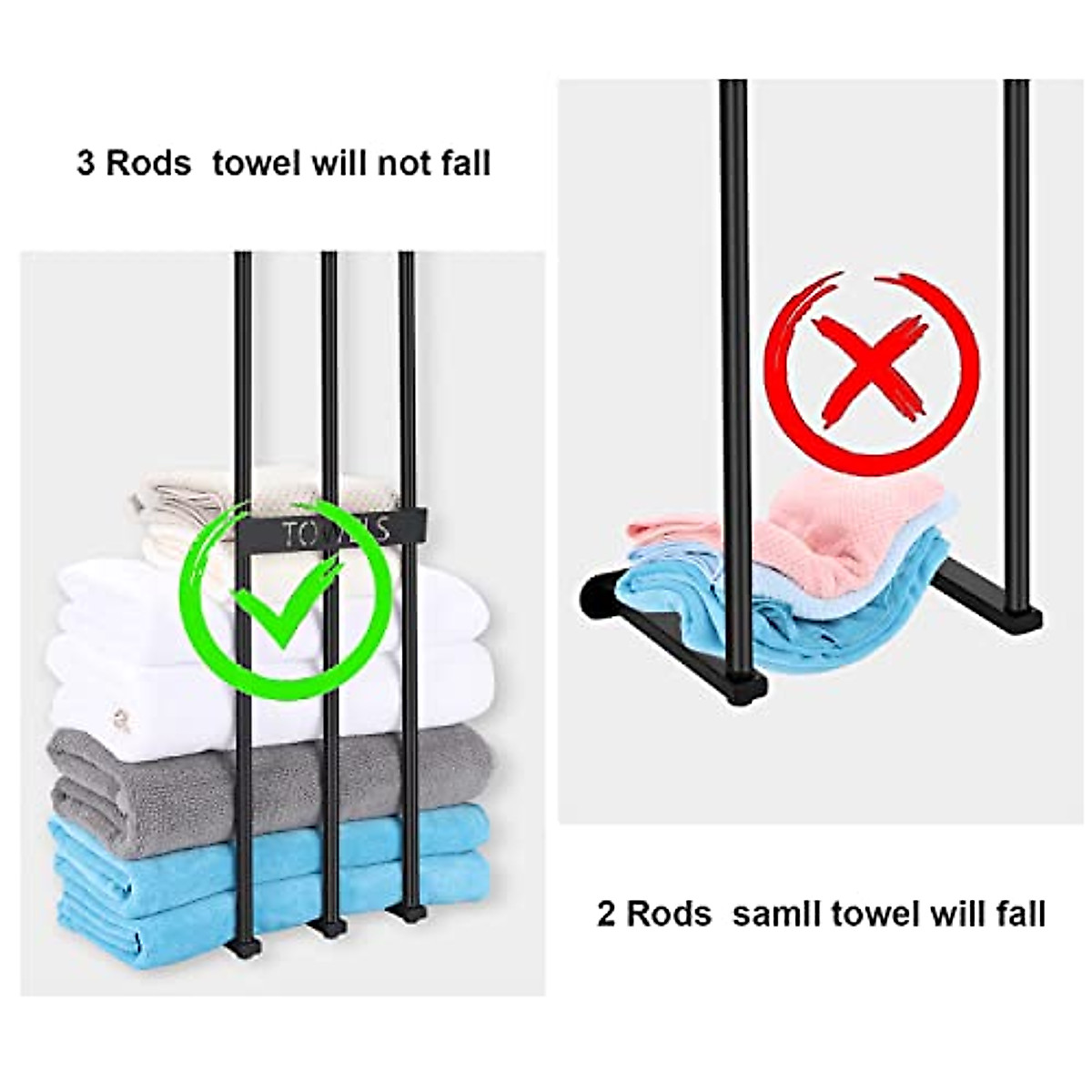 Towel Rack Wall Mounted, Towel Holder for Bathroom Wall, Minimalist Design for 3 Bar Towel Racks, for Bathroom, Camper Vans and Camper，for Folded Large Towel – Black