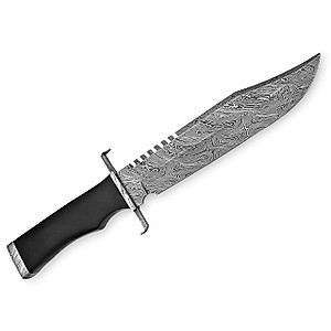 SFG - 14" Fixed Blade Hunting Bowie Knife, Damascus Steel Blade, Non-Slip Black Micarta Handle, Hunting, Camping, Backpacking, Fishing, Unique Gift Item For Him