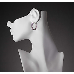 Peora Amethyst Hoop Earrings for Women in Sterling Silver, Inside-Out Design, Natural Gemstone Birthstone, 3.50 Carats total Round Shape, Click Lock