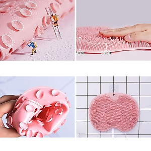 LAVIOX Silicone Bath Massage Pad, 2023 Shower Foot & Back Scrubber Wall-Mounted Back Scrubber, Silicone Bath Massage Cushion Brush with Suction Cups Bathroom Wash Foot Mat (Pink)