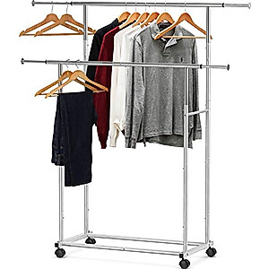 Simple Houseware Standard Double Rod Garment Rack, Silver