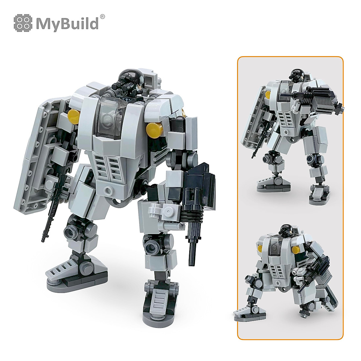 MyBuild Mecha Frame 5 Mech Suit Building Toys Gray Mech Building Bricks Base Defender MF05-A01