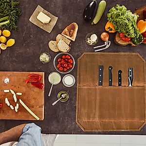 Knife Roll Bag, Portable Chef Knife Bag with 7 Slots Canvas Knives Pouch Knife Roll Case for Home Camping Picnic, Gift for Chefs or Cooking Lovers (Khaki)