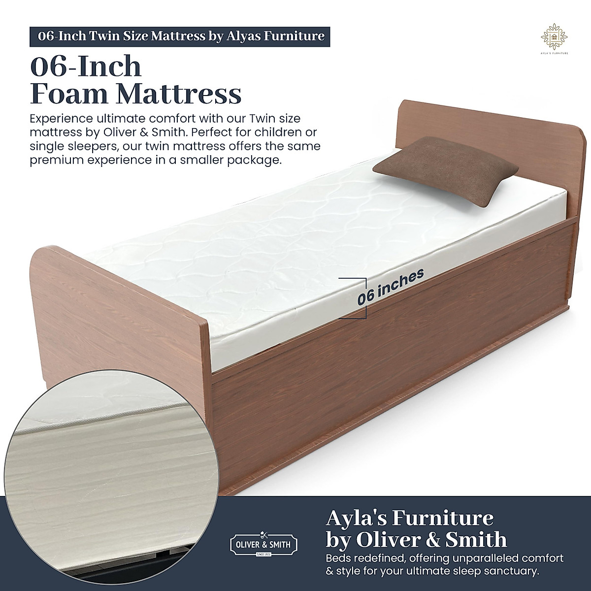 Aylas Furniture Twin Bed Mattress 6 Inch Twin Foam Mattress High Density Reflex Support Layer & Visco-Elastic Comfort Foam with Premium Polyester Cover Eco-Friendly Breathable Firm Twin Mattress