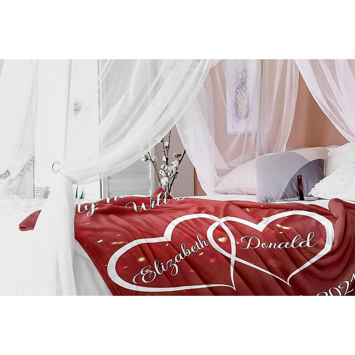 Chiside Personalized Blanket Gift for Wife, to My Wife Blanket Wedding Anniversary Romantic Gifts for Her, Elegant Wedding Gift Custom Name and Date for Her Decor Living Room