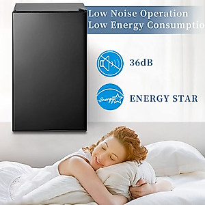 Compact Refrigerator, 3.2 Cu.ft Freestanding mini Fridge with Freezer and Reversible Door, 5 Settings Temperature Adjustable, 37dB Quiet, Suitable for Kitchen, Bedroom, Office, Dorm, Apartment, Black