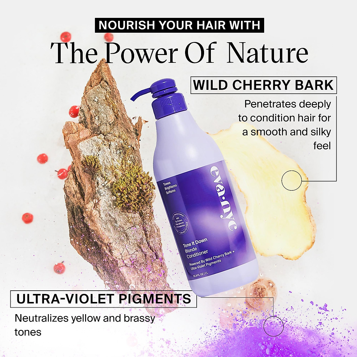 Eva NYC Tone It Down Purple Conditioner for Blonde & Color-Treated Hair, Eliminates Brassy Yellow Tones, Hair Moisturizer, 1L