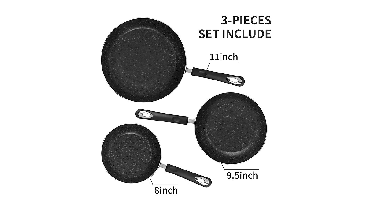 HooJay Nonstick Frying Pan Set - 3 Sizes for Every Cook
