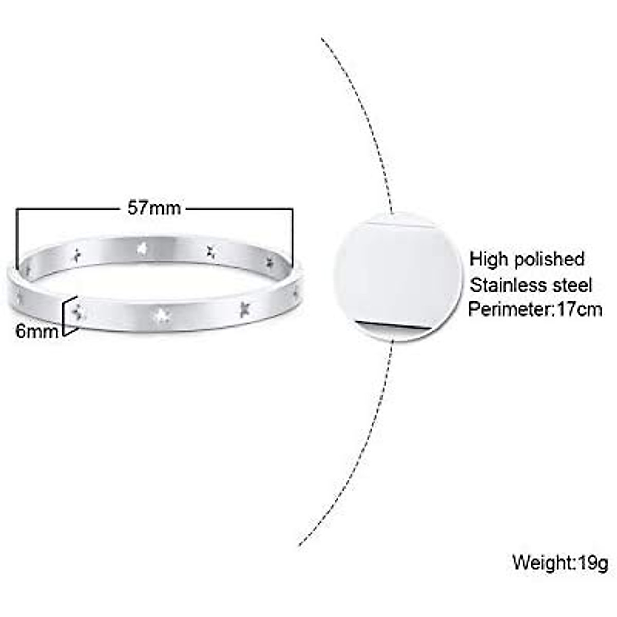 2 Pcs Stainless Steel Star Buckle Bracelet Bangle Polished Bracelet Open Clasp Classical with Stainless Steel for Men's Women Couples