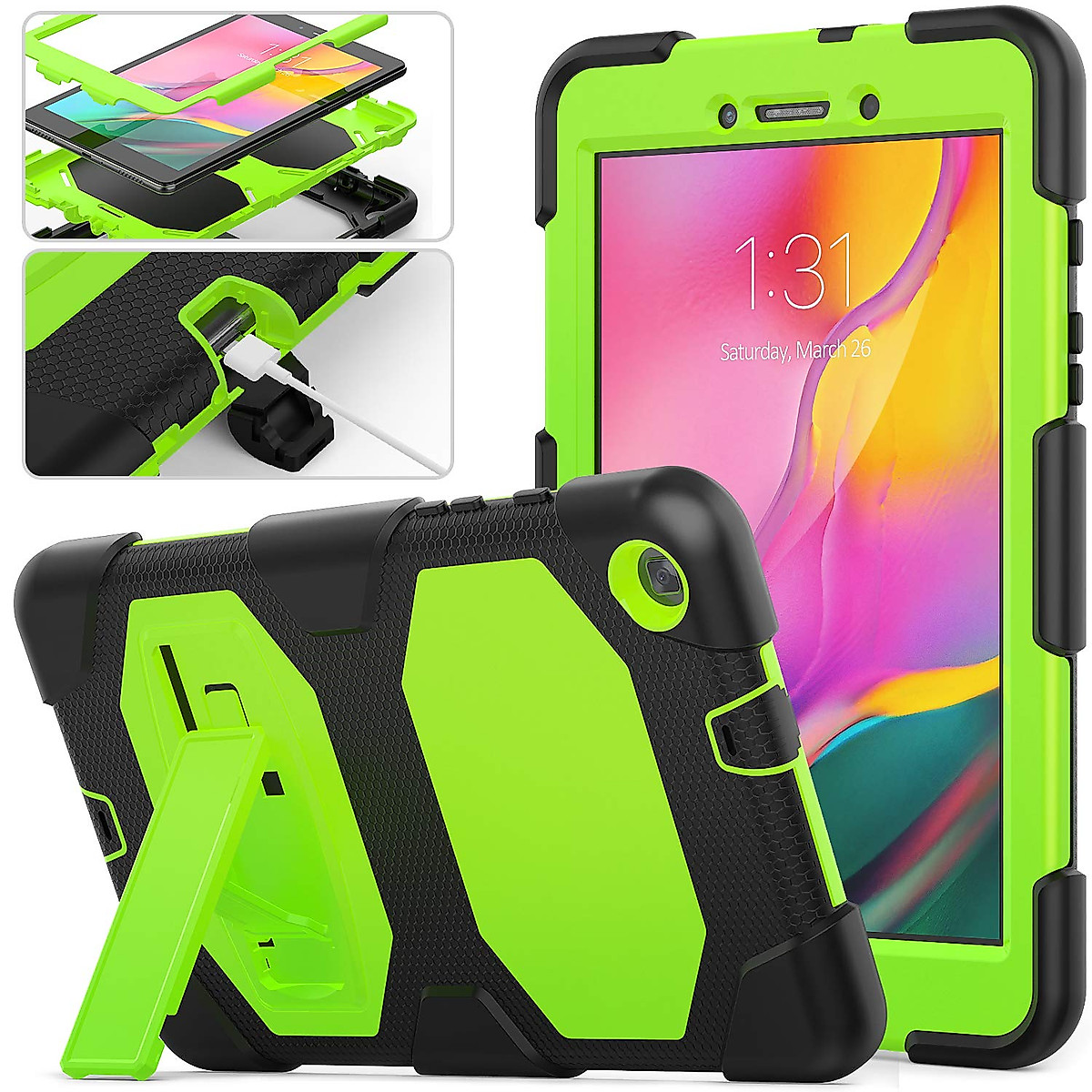 HXCASEAC SM-T290/SM-T295/SM-T297 Galaxy Tab A Case 2019 (8.0 inch) with Kickstand, Full Body Duty Case Shockproof Protective Cover, Built-in Screen Protector for Galaxy Tab A 2019 8.0,Yellow Green