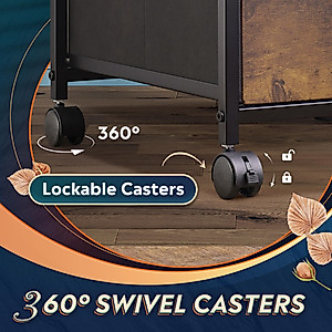 DEVAISE 2 Drawer Mobile File Cabinet, Rolling Printer Stand with Open Storage Shelf, Fabric Vertical Filing Cabinet fits A4 or Letter Size for Home Office, Rustic Brown Wood Grain Print