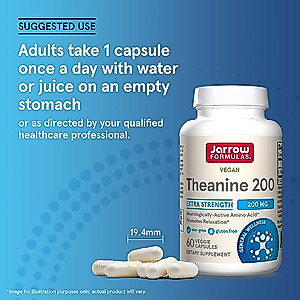 Jarrow Formulas Extra Strength Theanine 200 mg, Dietary Supplement That Promotes Relaxation, Amino Acid Supplement for Relaxation Support, 60 Veggie Capsules, 60 Day Supply
