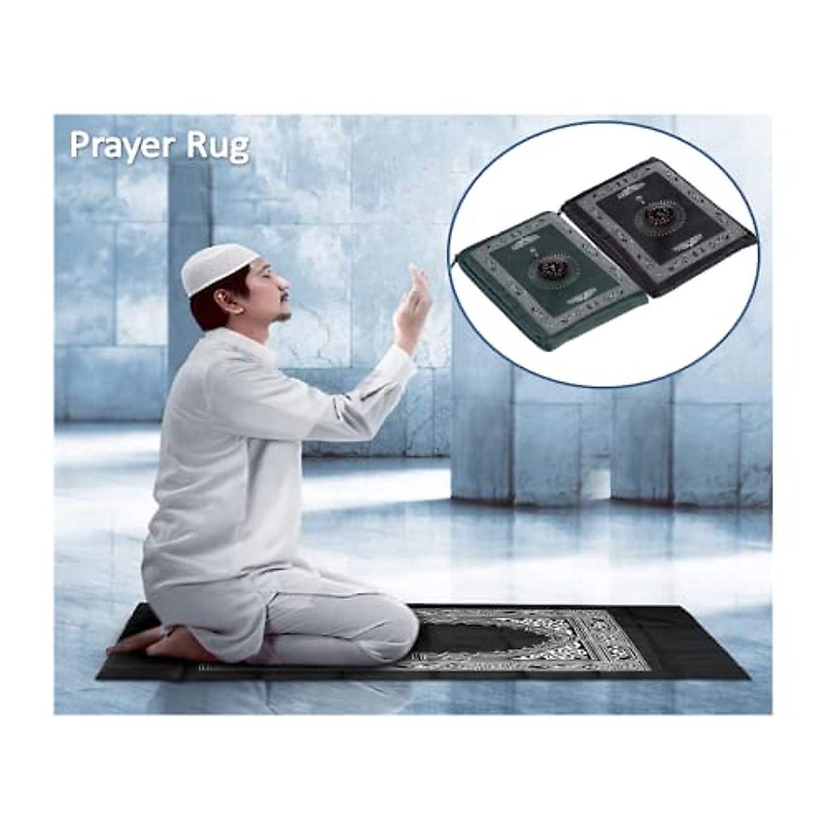 Kellegour 2 Pieces Muslim Travel Prayer Mat,Muslim Prayer Carpet,with Compass Pocket Sized Carry Bag,Muslim Prayer Rug and Attached Compass,Islamic Prayer Rug,Islamic Prayer Pad
