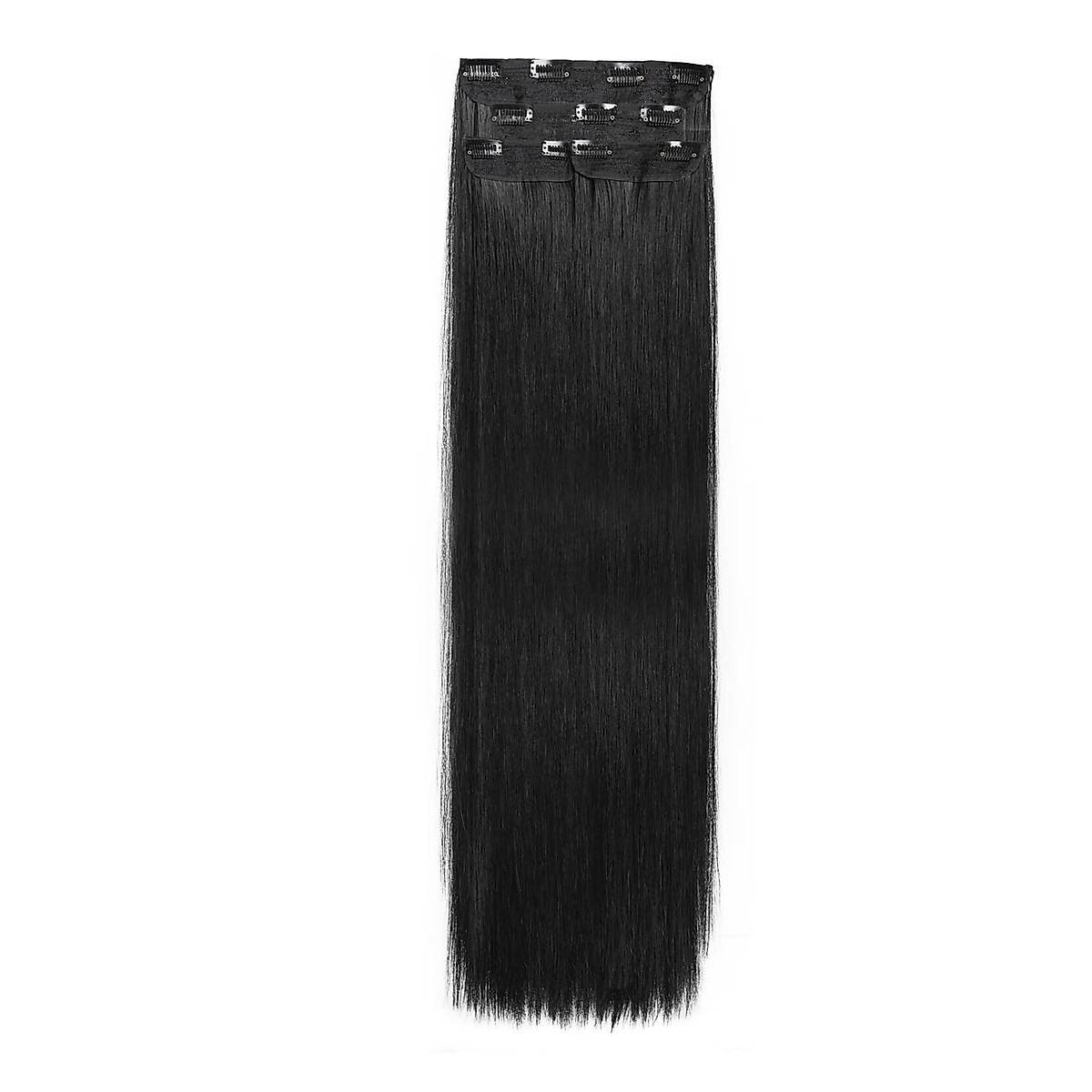 DOCUTE Natural Black Clip in Hair Extensions Black Women 4 Pieces, Full Head Long Straight Hair Extensions Clip ins Double Weft Thick Hair Extensions Hair Classic Pieces (26", Natural Black)
