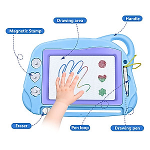 AiTuiTui Magnetic Drawing Board Mini Travel Doodle, Erasable Writing Sketch Colorful Pad Area Educational Learning Toy for Kid/Toddlers/Babies with 3 Stamps and 1 Pen (Sky Blue)