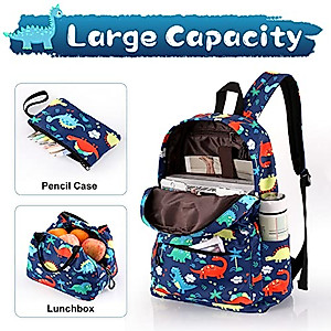 Ancrina Backpack for Kids Dinosaur Bookbag Set School Bag with Lunch Box and Pencil Case Lightweight Kindergarten Elementary