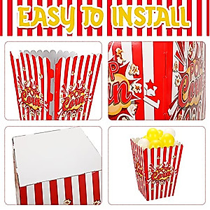 2 Pieces Giant Popcorn Box Cardboard Stand up with 100 Balloons Movie Popcorn 3D Popcorn Box Cardboard Stand up and Yellow White Popcorn Theme Balloons Carnival Decorations for Movie Themed Party