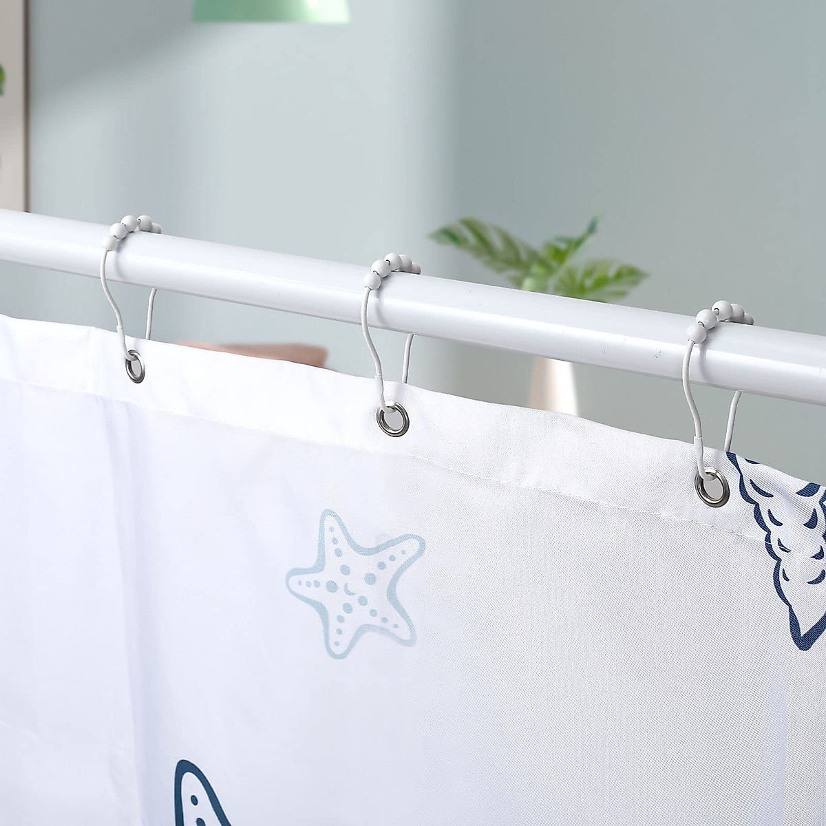 Shower Curtain Hooks, OEH Stainless Steel Shower Curtain Rings, Roller Gliding Shower Hooks for Shower Curtain, Rustproof Shower Rings for Curtain, Shower Curtain, Shower Rod, Set of 12, White