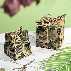 RUSPEPA Kraft Wrapping Paper Roll - Tropical Plants Design Great for Birthday, Party, Baby Shower - 17 Inches X 32.8 Feet