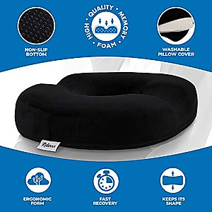 RELIEVVE Donut Pillow for Tailbone Pain Relief, Hemorrhoid Pillow Cushion for Hemorroid Treatment, Prostate, Bed Sores, Pregnancy, Post Natal & More. Firm Density Lifting Cushion