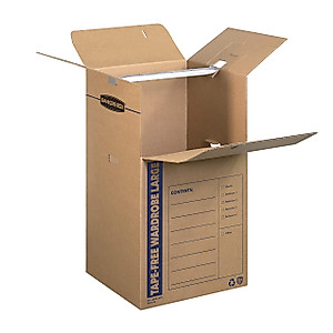 Bankers Box 7710501 SmoothMove Tape-Free Wardrobe Boxes, Large 24.38”L x 24.38”W x 40.25”H, 3 Pack