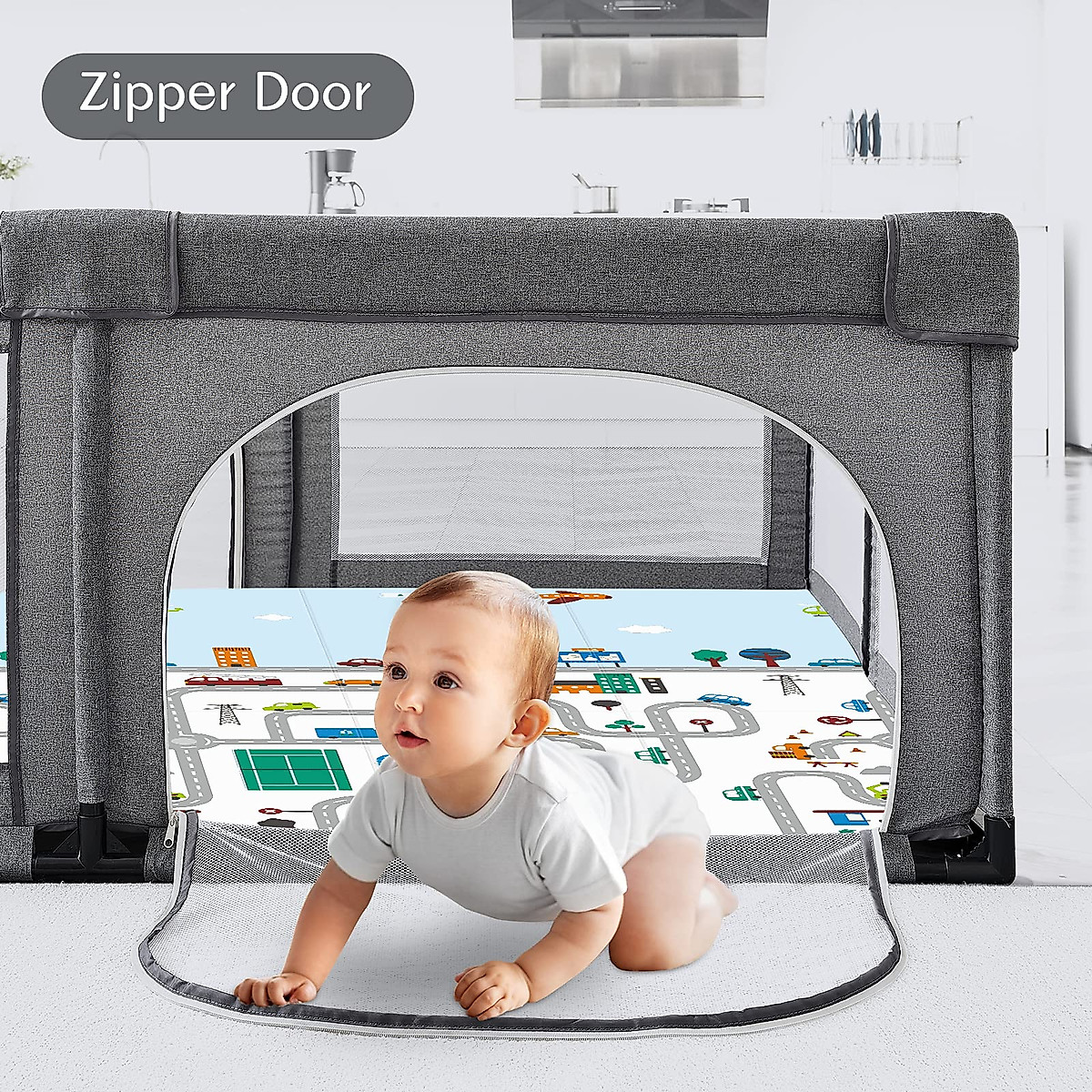Extra Large Baby Playpen with Play Mat, Yacul 79x71 inches Giant Toddler Play Yard for 2-5 Babies, Large Activity Center Play Area 38.75 sq.Ft for Indoor Outdoor Dark Gray_XXL