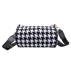 Women Fashion Houndstooth Printed Crossbody Shoulder Bag Lady Small Clutch Handbag with Mini Wallet Coin Purse