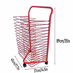 JIAHESHYP Art Drying Rack, 16-Shelf Mobile Drying Rack with 16 Wire Shelves for Mobile Classrooms Art Studios and Home Use, Drying & Print Racks, Red