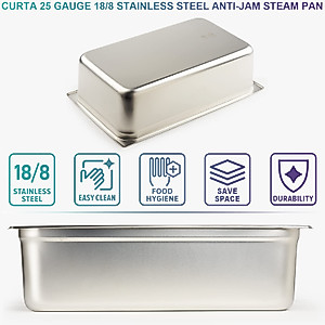 CURTA 6 Pack Anti-Jam Slotted Hotel Pans with Lids, Full Size 6 Inch Deep, NSF Commercial 18/8 Stainless Steel Chafing Steam Table Food Pan with Covers