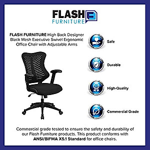 Flash Furniture Kale High Back Designer Black Mesh Executive Swivel Ergonomic Office Chair with Adjustable Arms