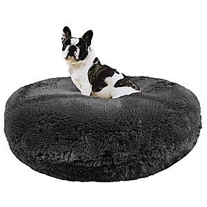 BESSIE AND BARNIE Signature Wolfhound Grey Luxury Shag Extra Plush Faux Fur Bagel Pet/Dog Bed (Multiple Sizes)