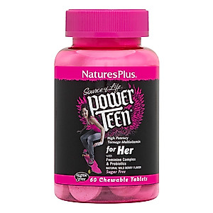 Natures Plus Power Teen for Her Chewable - 60 Vegetarian Tablets - Wild Berry - High Potency Multivitamin for Young Women - Hormone-Balancing - Sugar Free, Vegan, Gluten-Free - 30 Servings