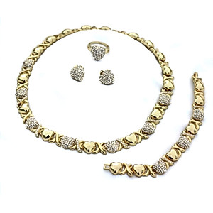 Hugs And Kisses Necklace Set - Necklace Set - Gold Plated Necklace Set - Gold Plated Earrings Ring Bracelet Necklace