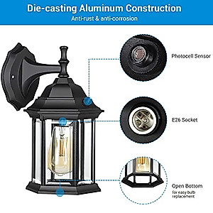 DEWENWILS 2 Pack Dusk to Dawn Outdoor Wall Lantern, Matte Black Outdoor Wall Light Exterior Light Fixture Wall Mount, Weatherproof Porch Light Wall Sconce Lamp for Garage Doorway Backyard