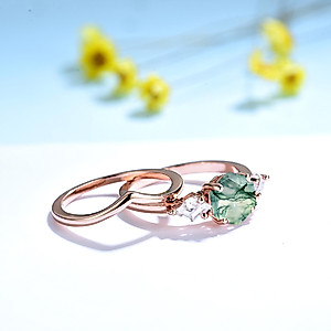 ITI KUOLOLIT Natural Moss Agate Gemstone Genuine 925 Sterling Silver Ring for Women Hexagon Cut Women's Ring Set for Engagement Wedding Jewelry (Moss Agate White, 5)