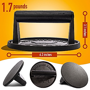 SMASHER KING™ - Premium Cast Iron Smash Burger Press incl. 25 pcs of Patty Paper, Burger Smasher for Griddle with Black Wood Handle, Perfect Hamburger Press, Meat Press, Bacon Press, Sandwich Press