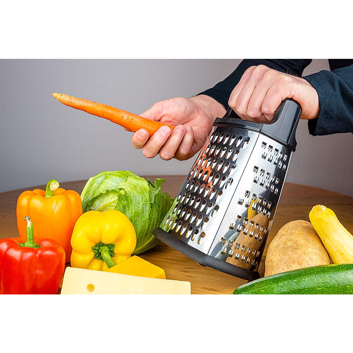 4-Sided Cheese Grater Stainless Steel with Strong Grip and Sharp Blades Professional Box Design with Perfect Slicer, Shredder & Zester For Fruits, Vegetables, Cheeses, Carrot Etc.
