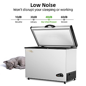 rosmena Commercial Chest Freezer - 14.2 Cu.Ft Deep Freezer with Lock, Ice Scoop, Removable Baskets, Temp Rang 0.4°F To 50°F, Quiet Energy Saving Freezer for Ice Cream, Bulk Storage, Silver